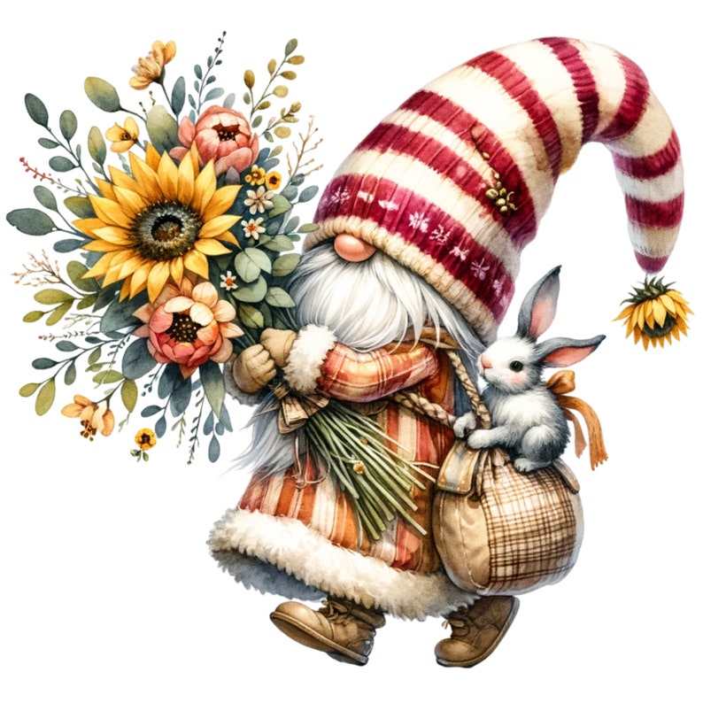 Sunflower Gnome Clipart, Bundle Png, Garden Clipart, Spring Gnome Png ...