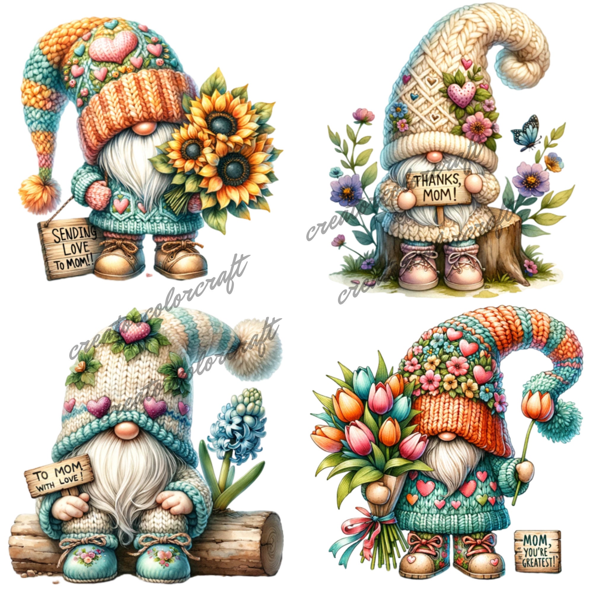 Mother's Day Gnome Bundle Clipart JPG, Digital Download, Card Making ...