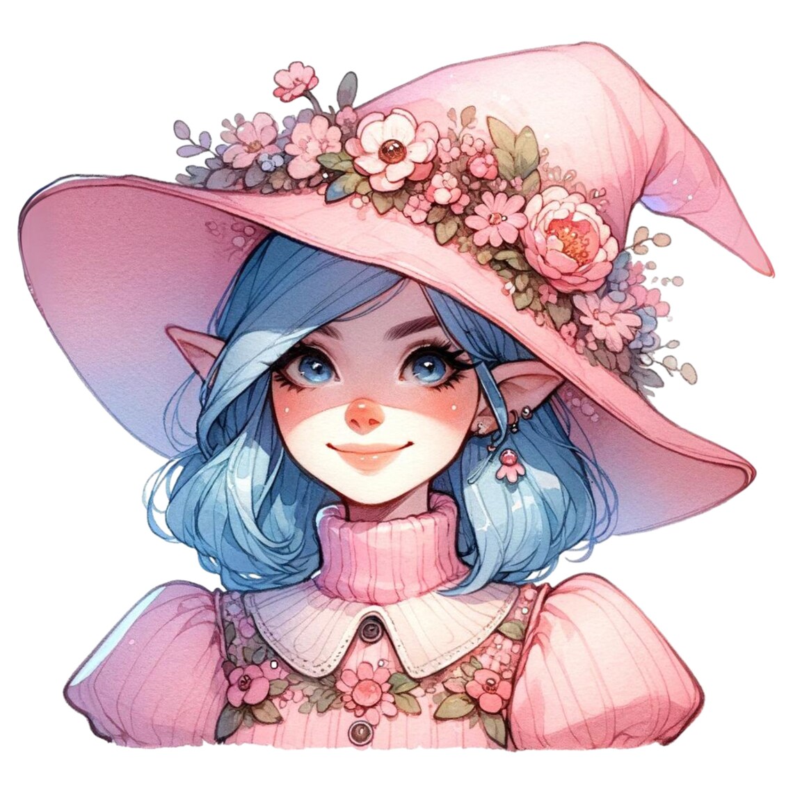 Girl Gnome Clipart, Gnome Clip Art, Spring Floral Watercolor Clipart ...