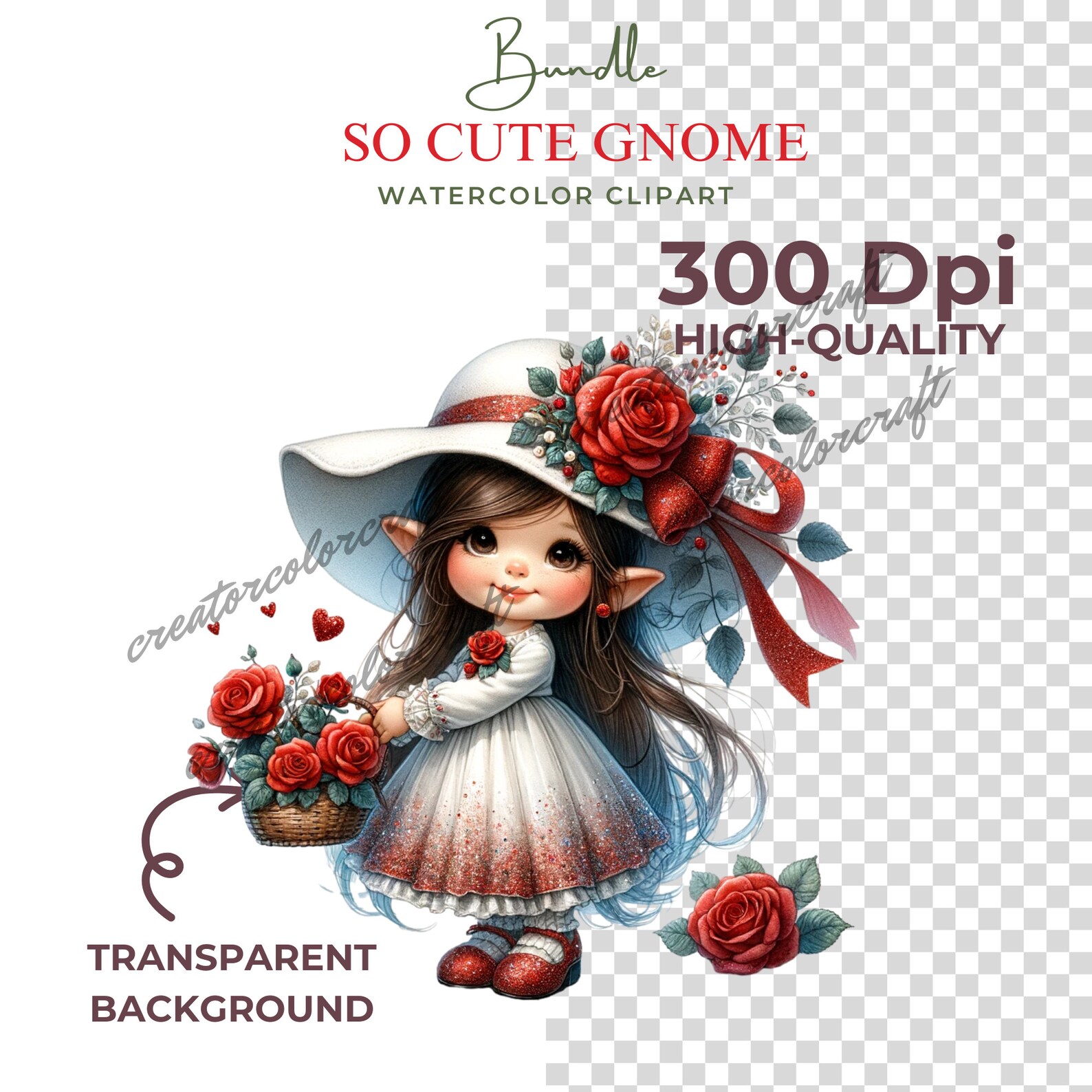 Rose Gnome Clipart, Garden Clipart, Spring Gnome Png, Gnome With ...
