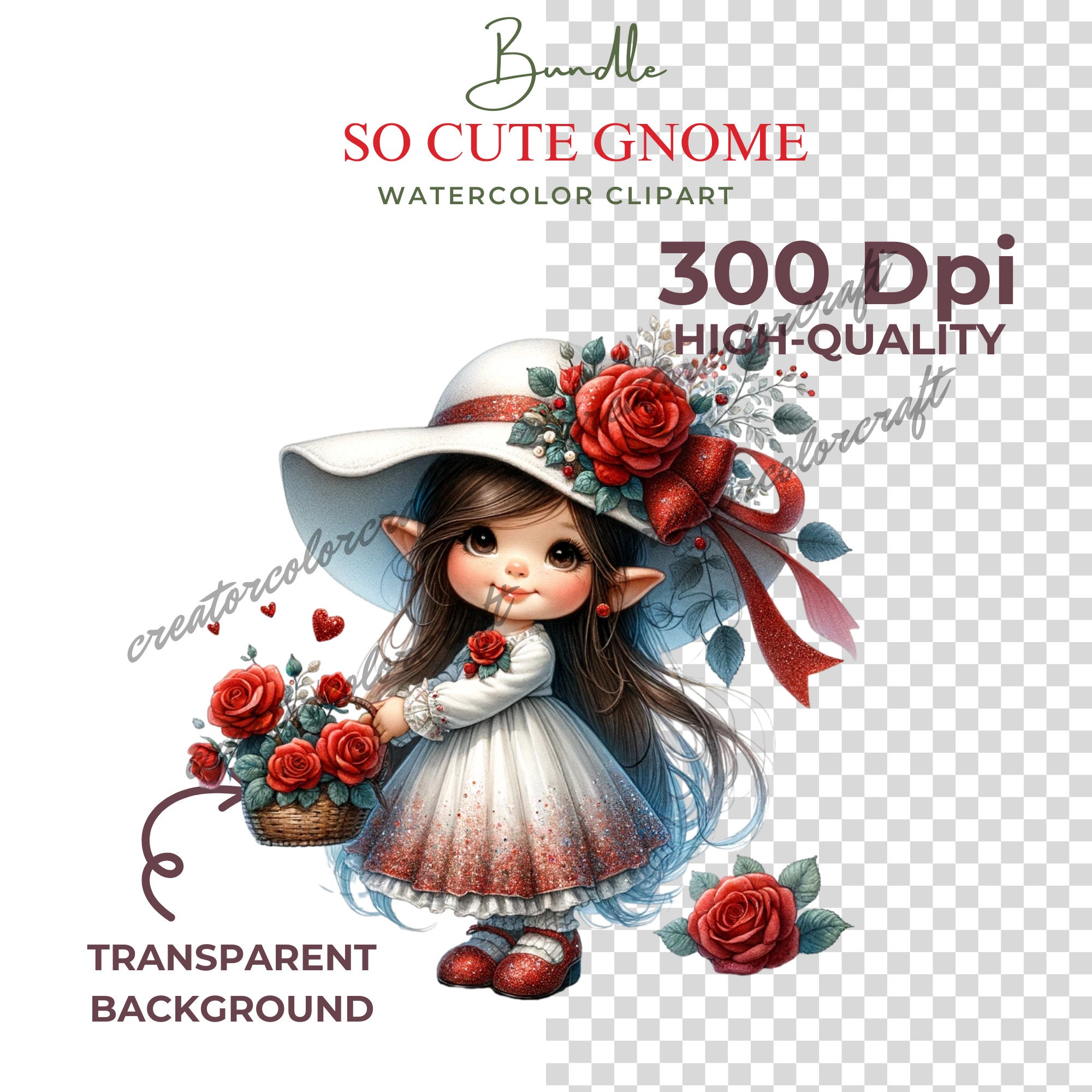Rose Gnome Clipart, Garden Clipart, Spring Gnome Png, Gnome With ...