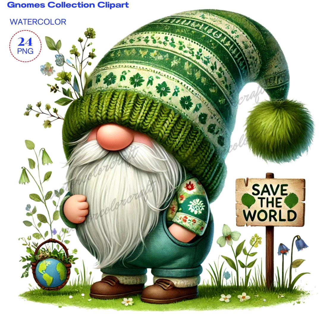 Earth Day Gnomes Clipart, Green Gnome Clipart, Eco-friendly Gnome ...