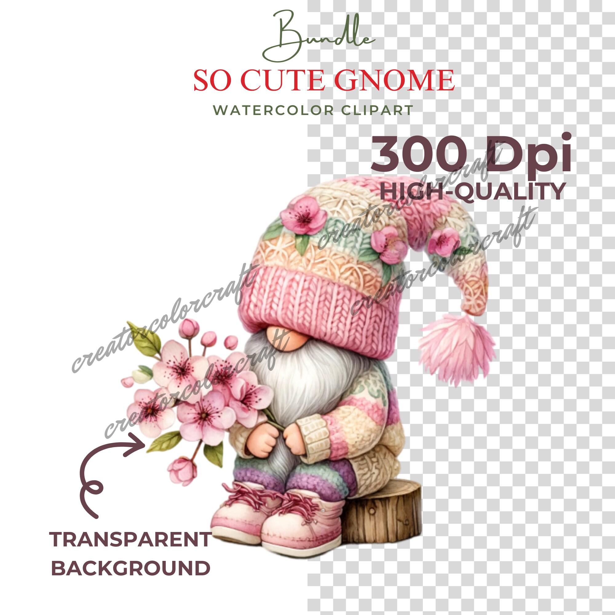 Pink Cherry Blossom Gnome Clipart, Garden Clipart, Spring Gnome Png ...