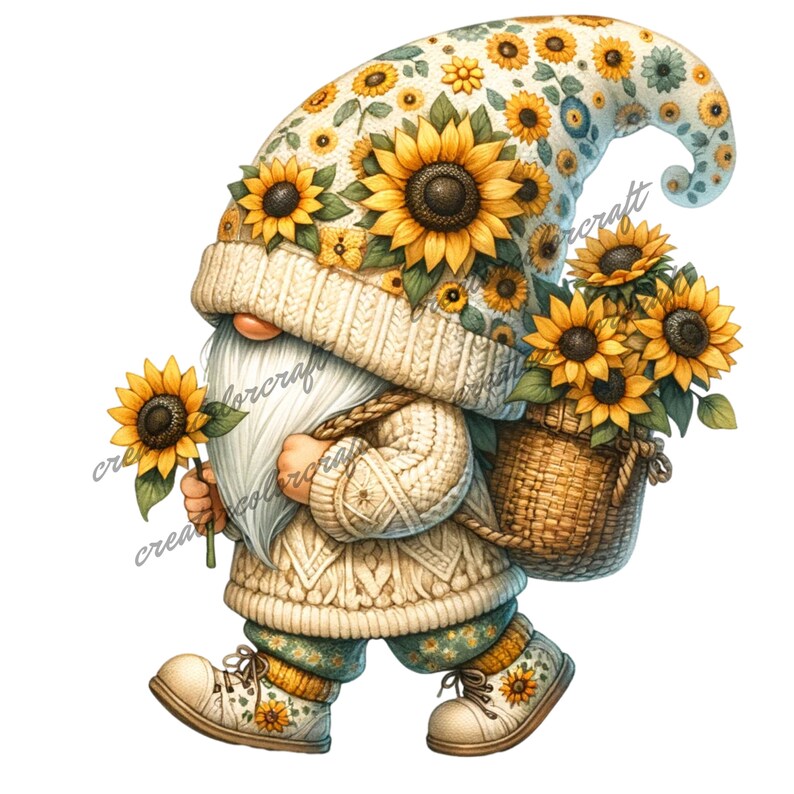 Sunflower Gnome Clipart, Bundle Png, Garden Clipart, Spring Gnome Png ...
