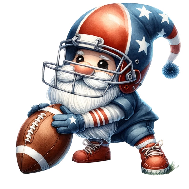 American Football Gnome Clipart, Cute Gnome Watercolor American ...