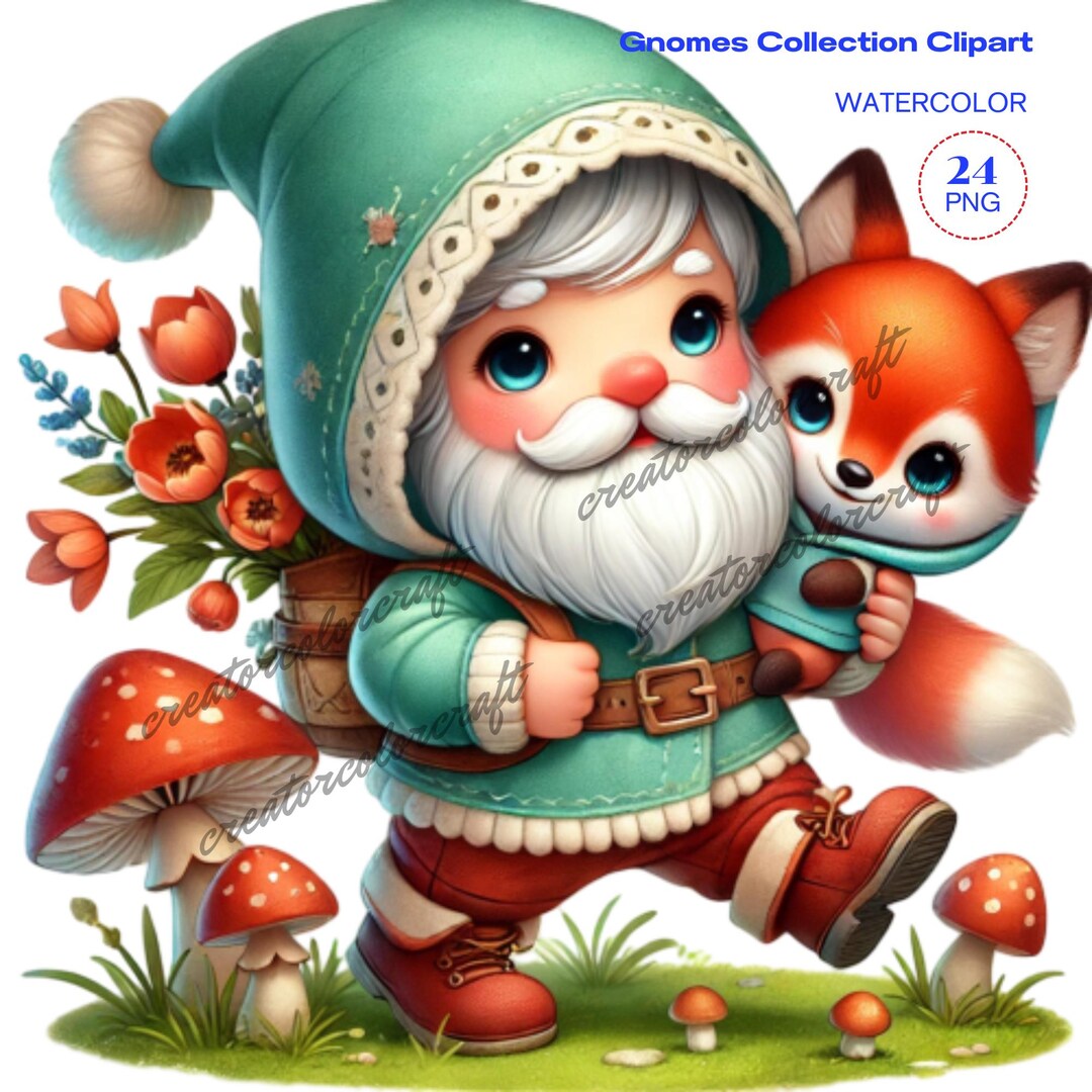 Red Fox Lover Gnome Clipart, Animal Gnome, Digital Download, Animal ...