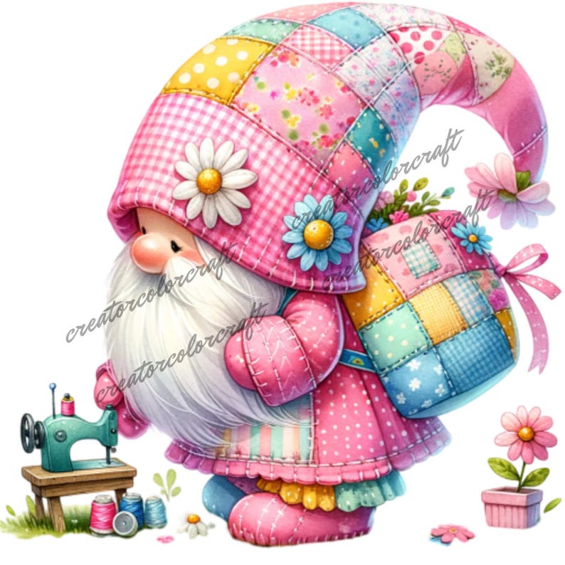 Patchwork Gnome Clipart, Sewing Gnome Clipart, Quilt Gnomes Clipart, Crafting Clipart, Knitting ...