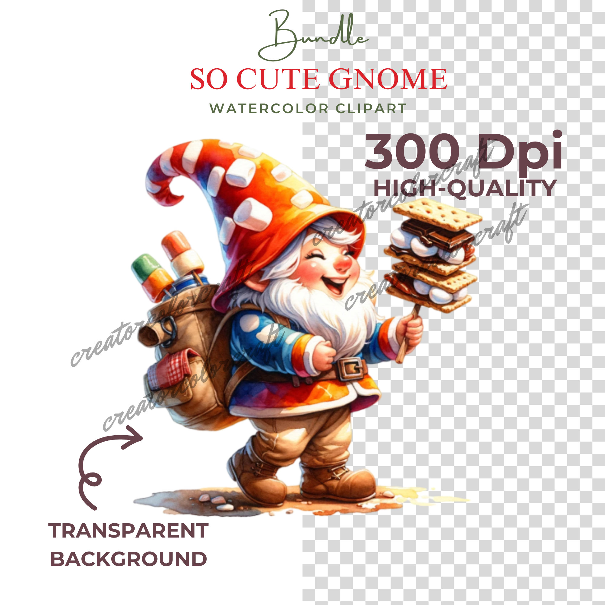 Watercolor S'mores Gnomes, Smores Png, Marshmallow Gnome, Cute Gnomes ...