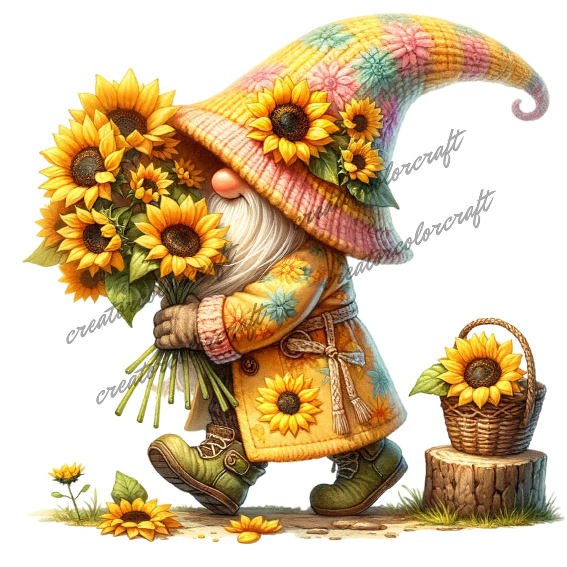 Sunflower Gnome Clipart, Bundle Png, Garden Clipart, Spring Gnome Png ...