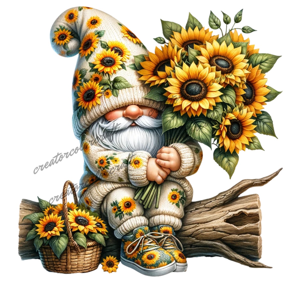 Sunflower Gnome Clipart, Bundle Png, Garden Clipart, Spring Gnome Png ...