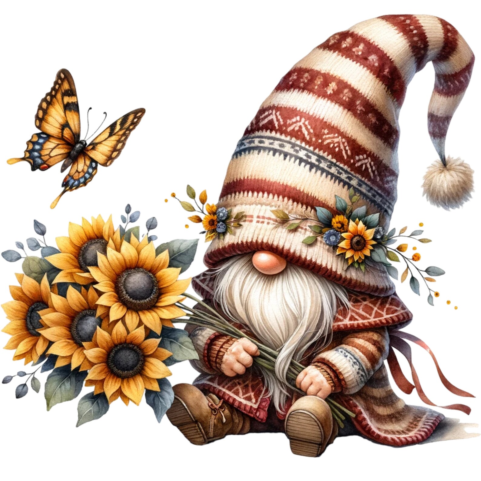 Sunflower Gnome Clipart, Bundle Png, Garden Clipart, Spring Gnome Png ...