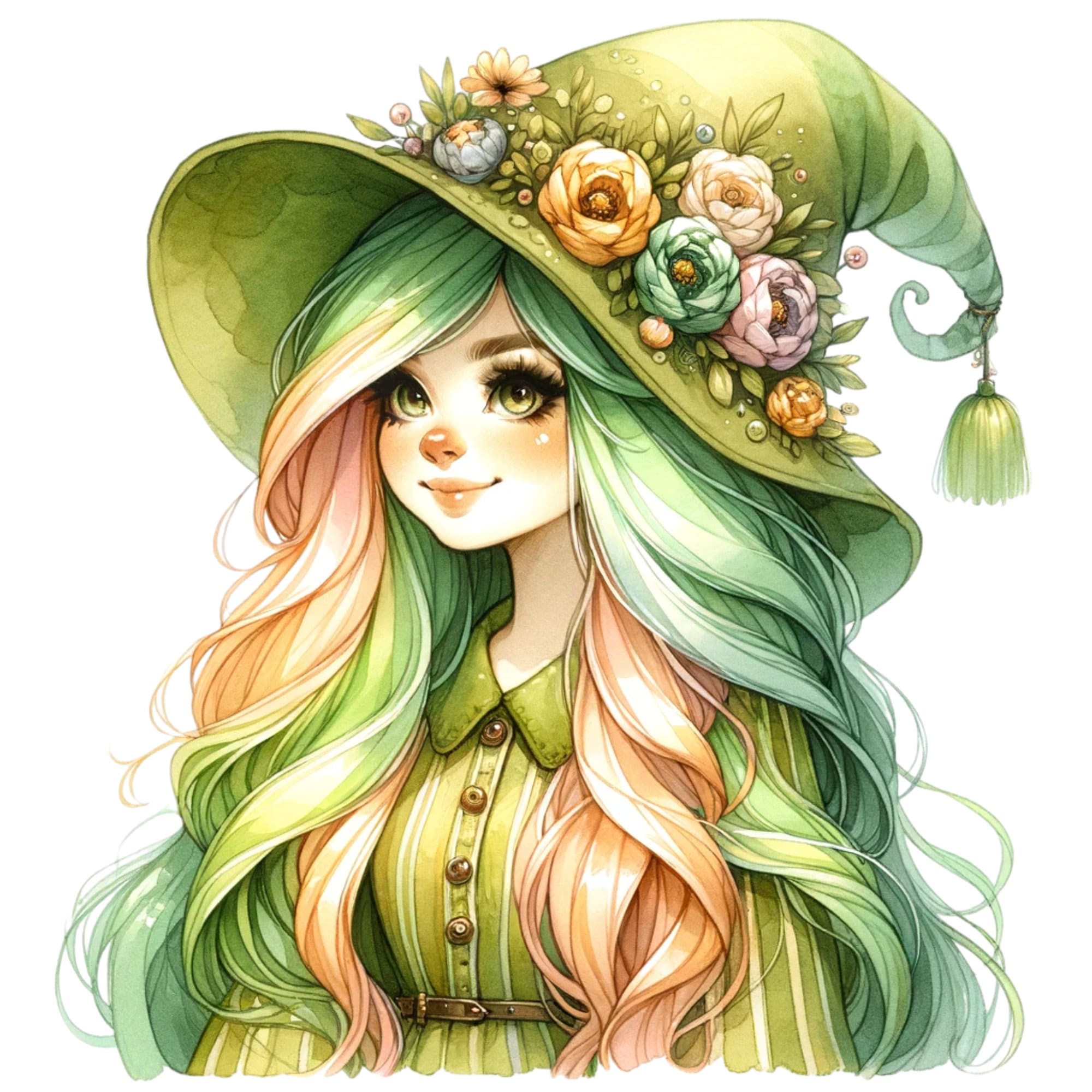 Girl Gnome Clipart, Gnome Clip Art, Spring Floral Watercolor Clipart ...