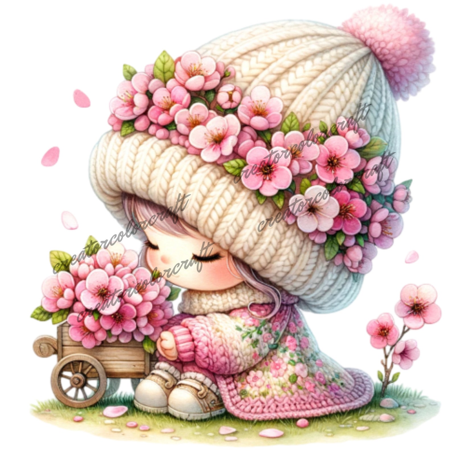 Pink Cherry Blossom Gnome Clipart, Garden Clipart, Spring Gnome Png ...