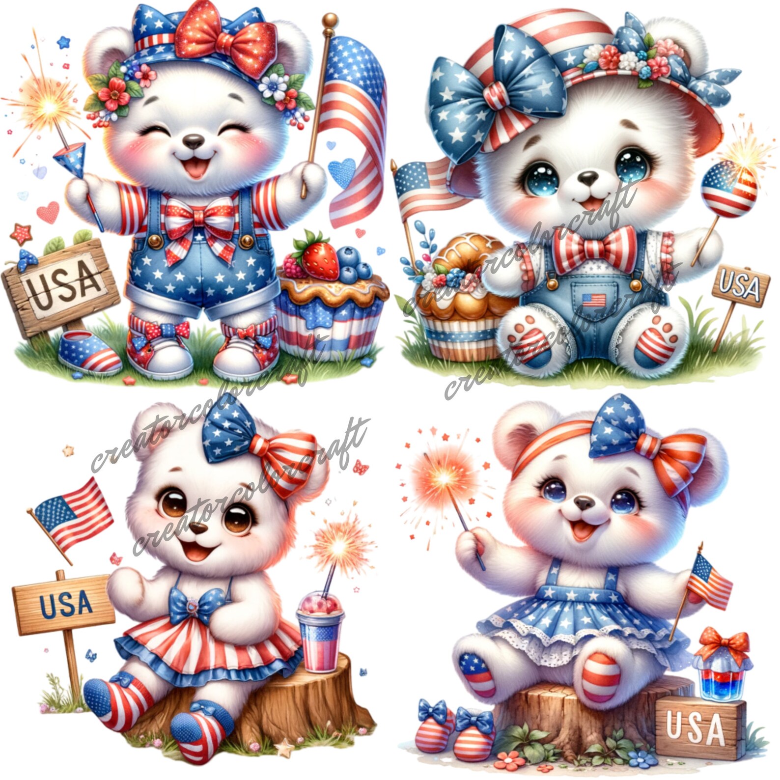 Patriotic Clipart, 4th of July Clipart, Teddy Bear, Patriotic Bear ...