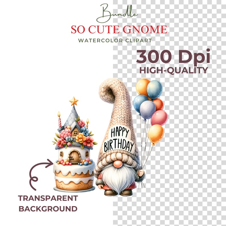 Birthday Gnome Watercolor Clipart, 12 PNG Images (digital) - Etsy Israel