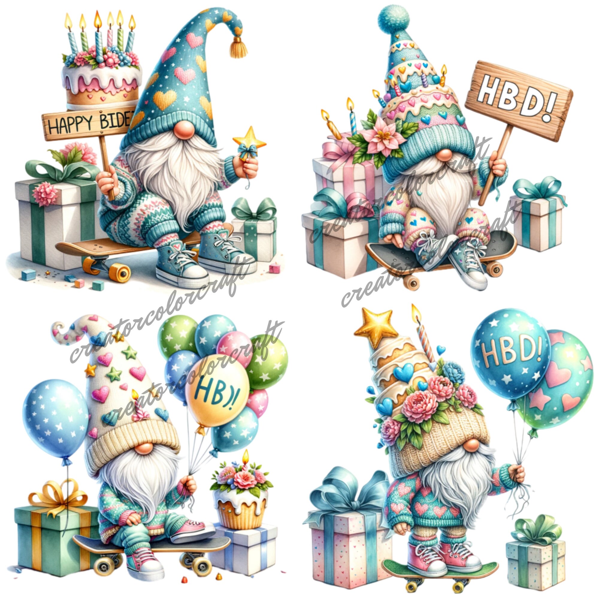 Birthday Gnome Clipart, Happy Birthday Gnome, Junk Journal, Card Making ...