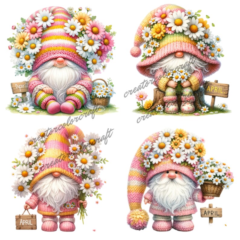 Birth Month Flower Gnome Watercolor Clipart, Birth Month Flower, Daisy ...