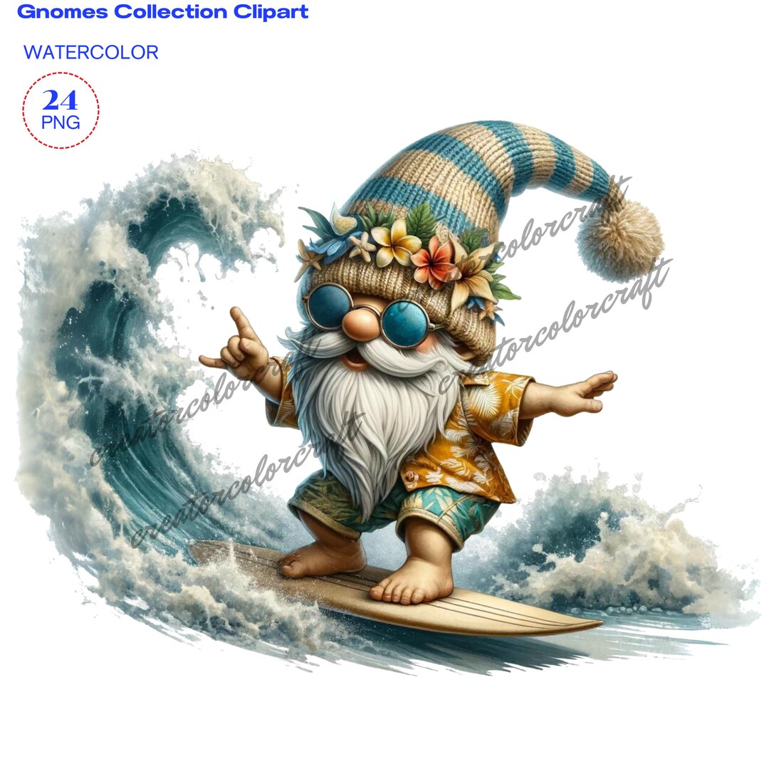 Summer Beach Gnome Watercolor Clipart Png, Sea Summer Gnome, Nature ...