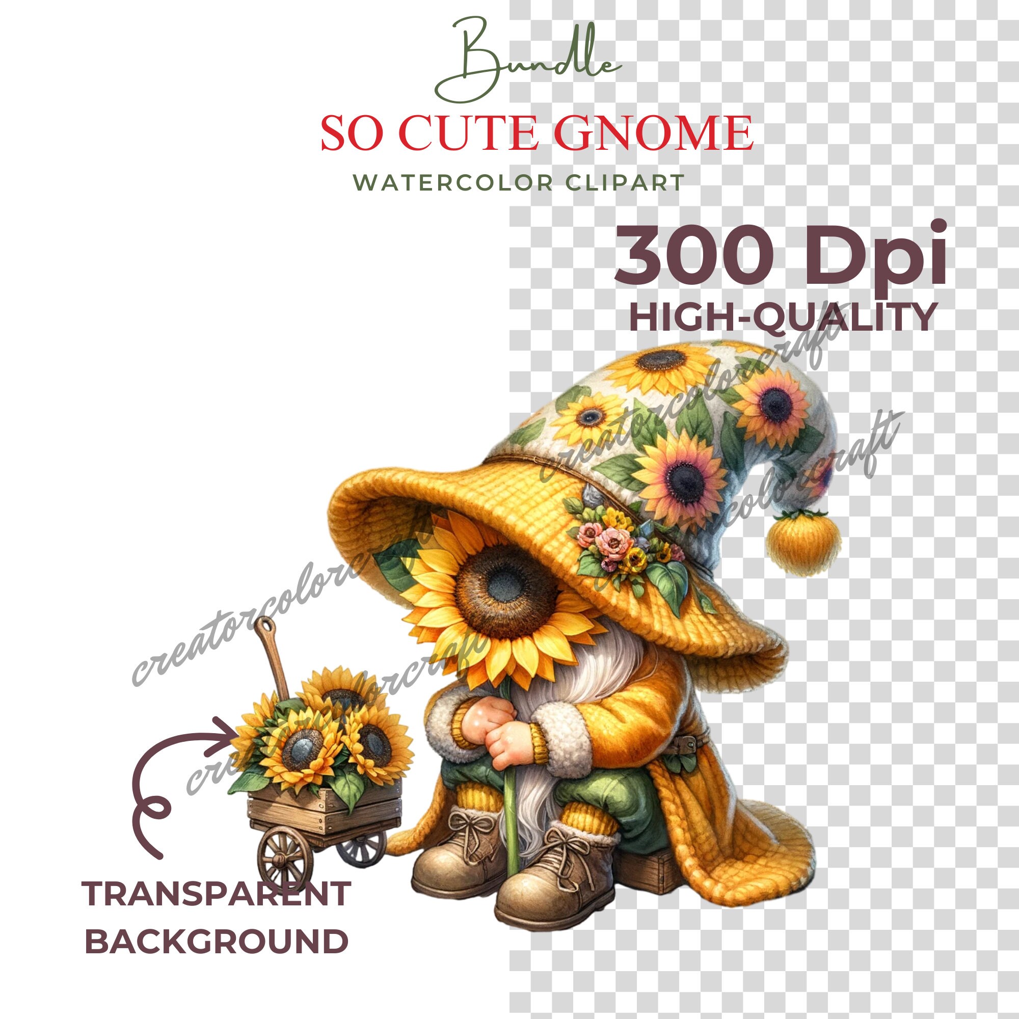 Sunflower Gnome Clipart, Bundle Png, Garden Clipart, Spring Gnome Png ...