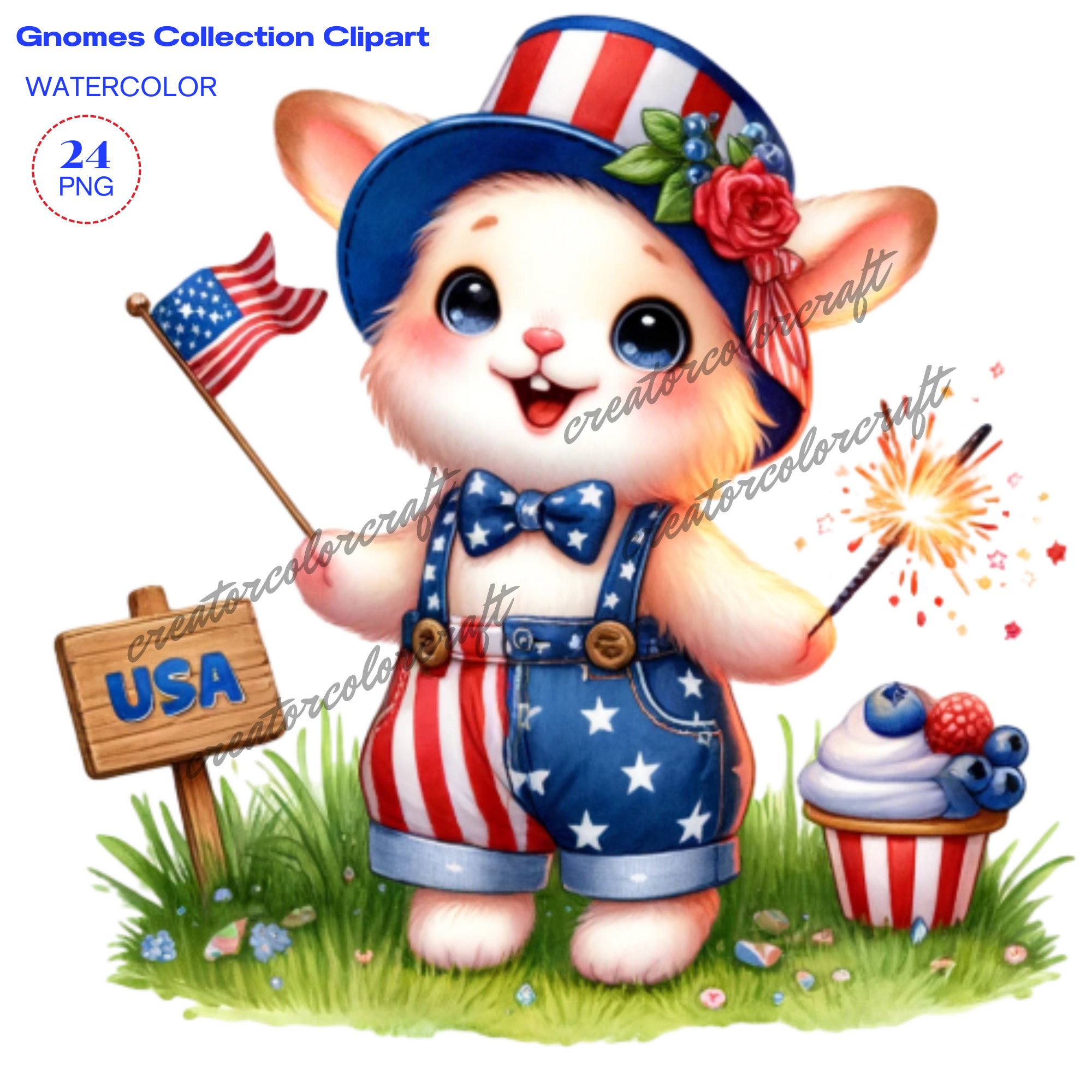 Patriotic Clipart, 4th of July Clipart, Rabbit Clipart, Patriotic Bunny ...