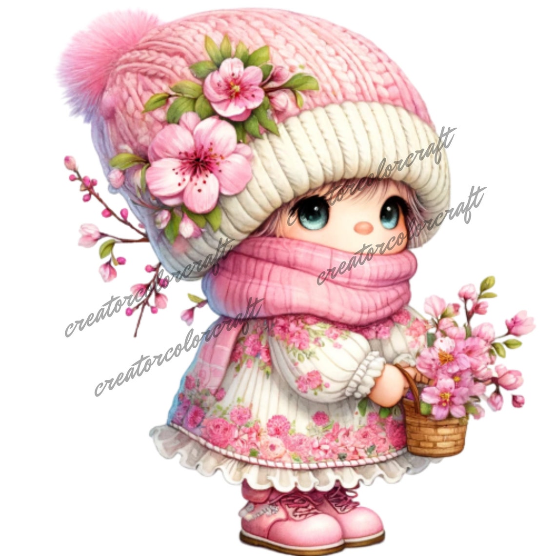 Pink Cherry Blossom Gnome Clipart, Garden Clipart, Spring Gnome Png ...
