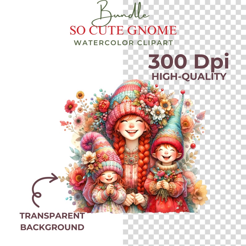 Mother's Day Gnome Watercolor Clipart, Commercial Use (digital Download ...