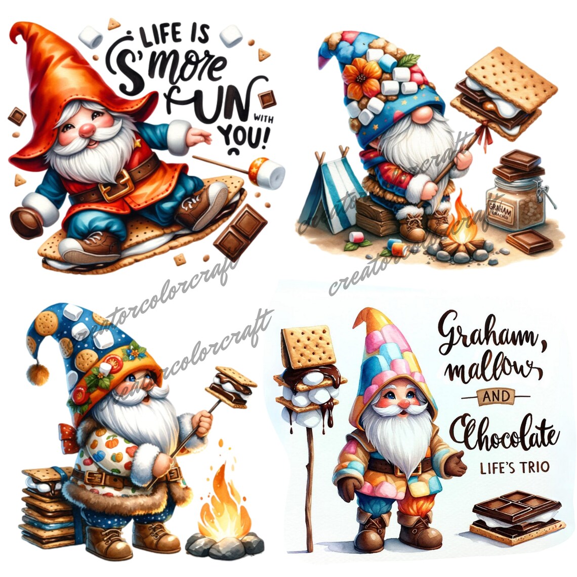 Watercolor S'mores Gnomes, Smores Png, Marshmallow Gnome, Cute Gnomes ...