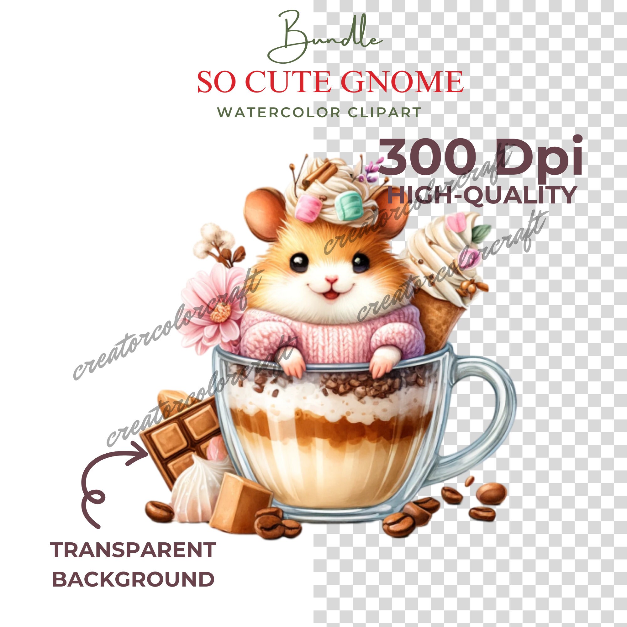 Coffee Hamster Clipart, Watercolor Gnome,watercolor Clipart Bundle ...
