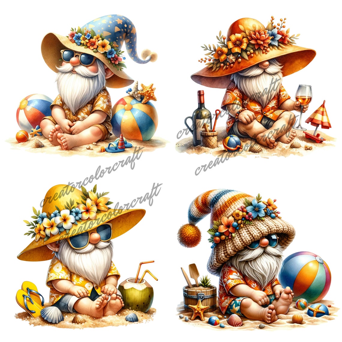 Summer Beach Gnome Watercolor Clipart Png, Sea Summer Gnome, Nature ...