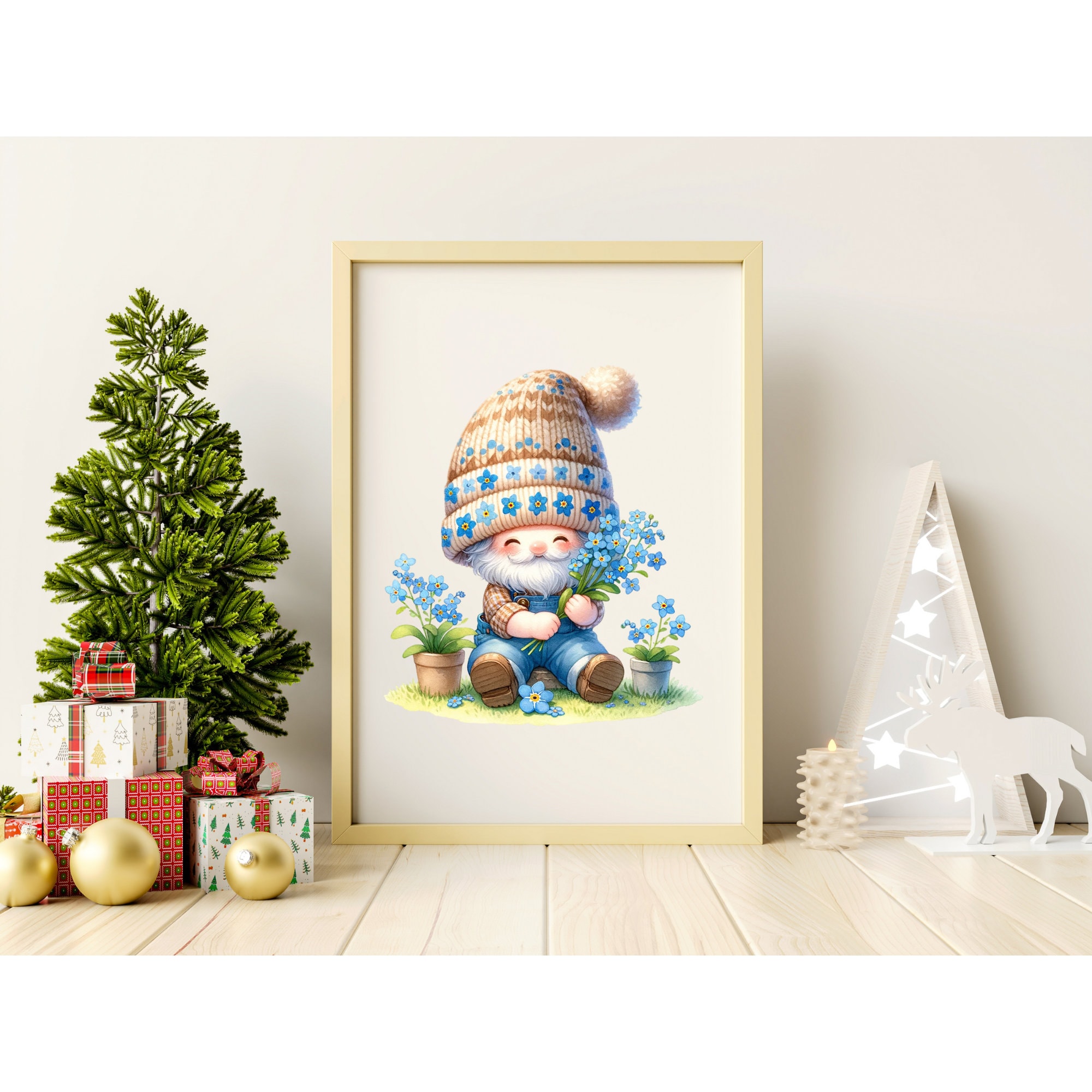 Forget Me Not Flower Gnome Clipart, Bundle Png, Garden Clipart, Spring ...