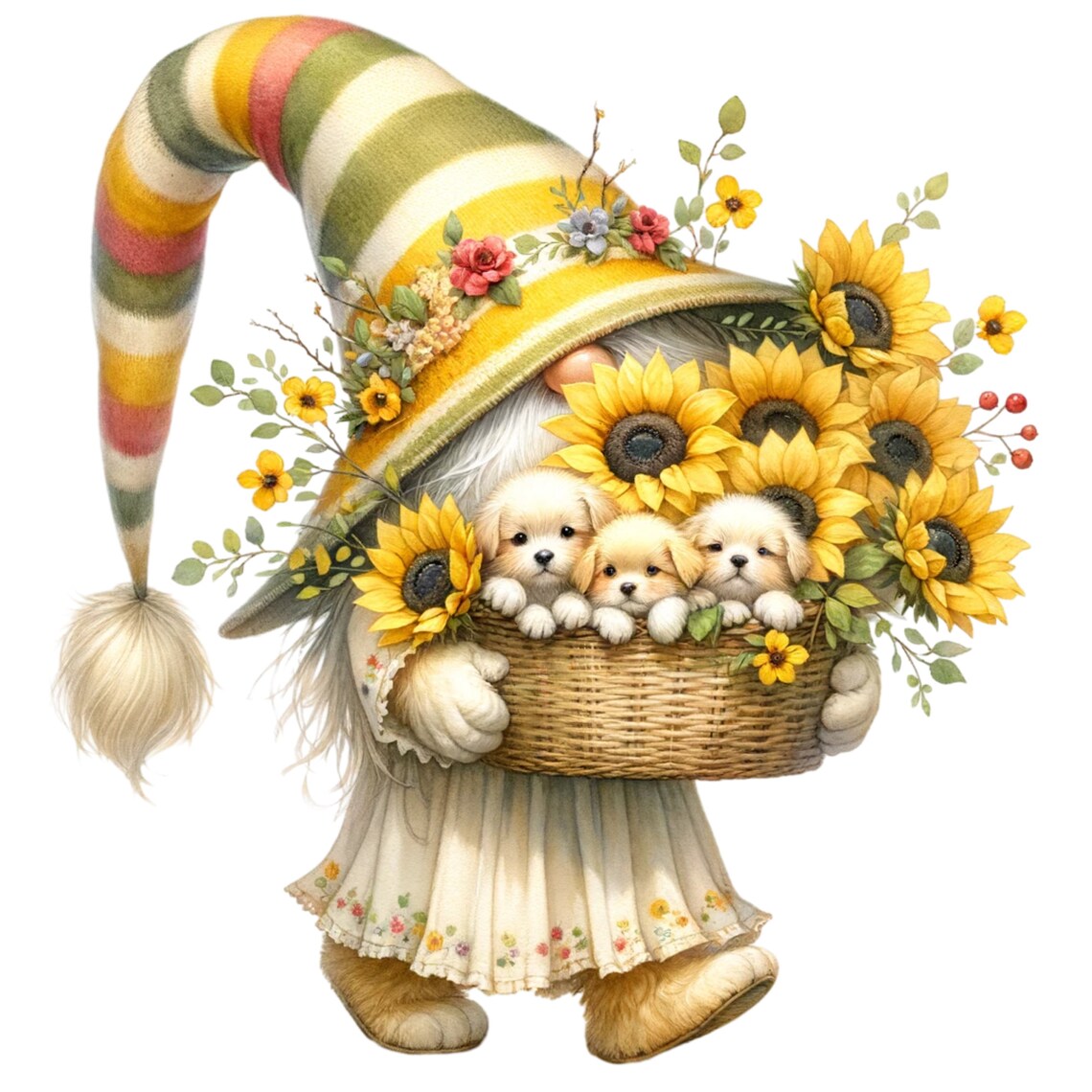 Sunflower Gnome Clipart, Bundle Png, Garden Clipart, Spring Gnome Png ...