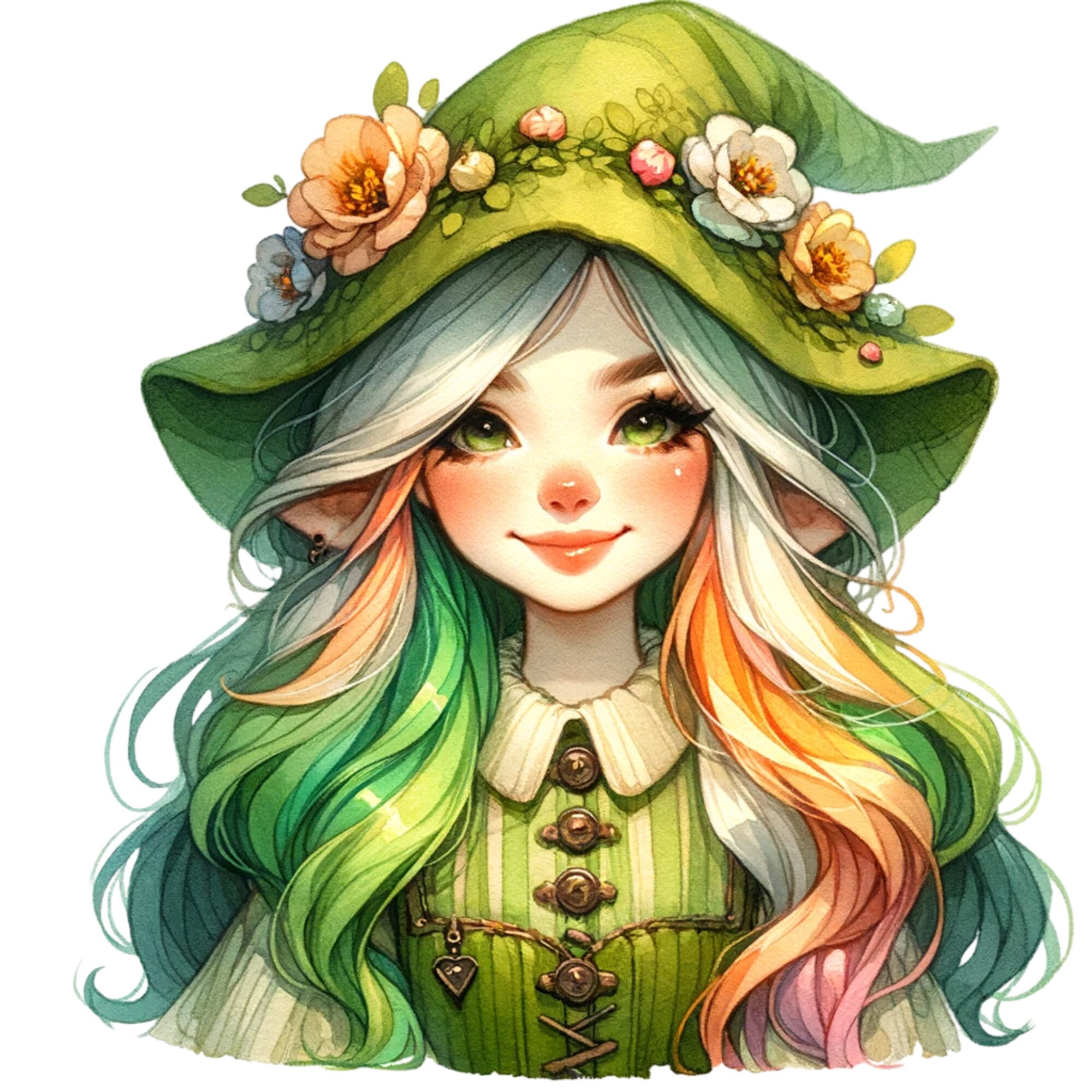 Girl Gnome Clipart, Gnome Clip Art, Spring Floral Watercolor Clipart ...