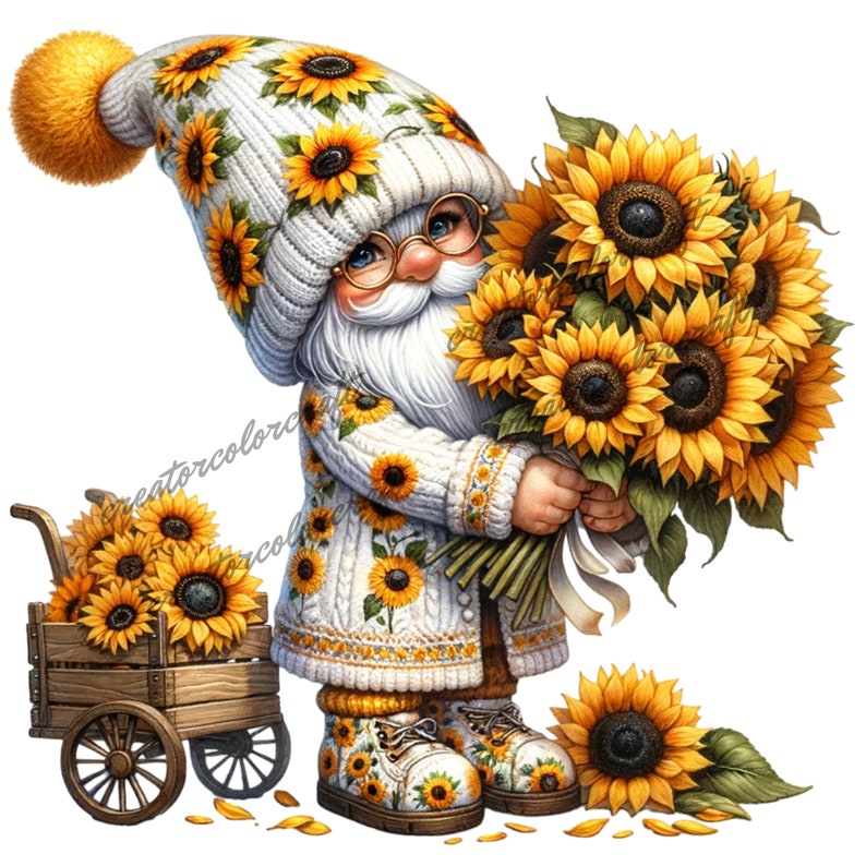 Sunflower Gnome Clipart, Bundle Png, Garden Clipart, Spring Gnome Png ...