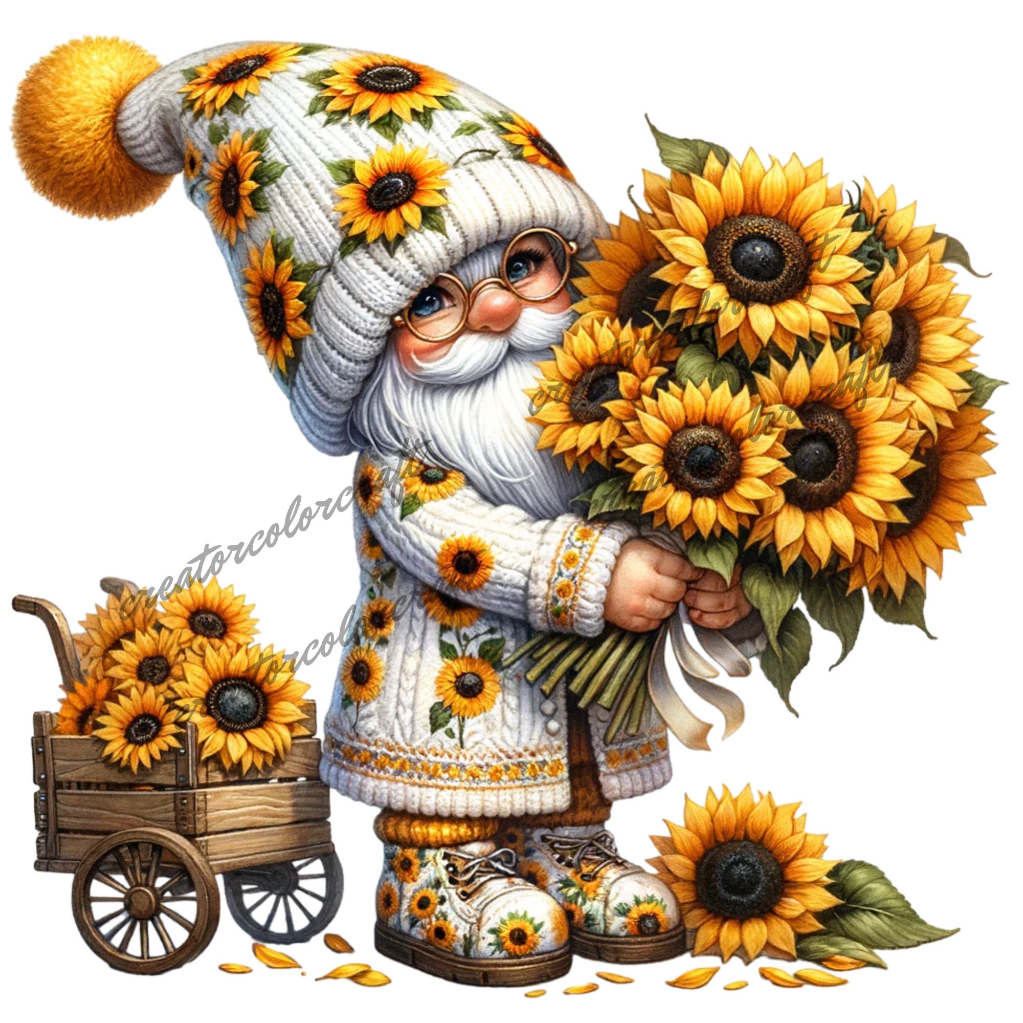 Sunflower Gnome Clipart, Bundle Png, Garden Clipart, Spring Gnome Png ...