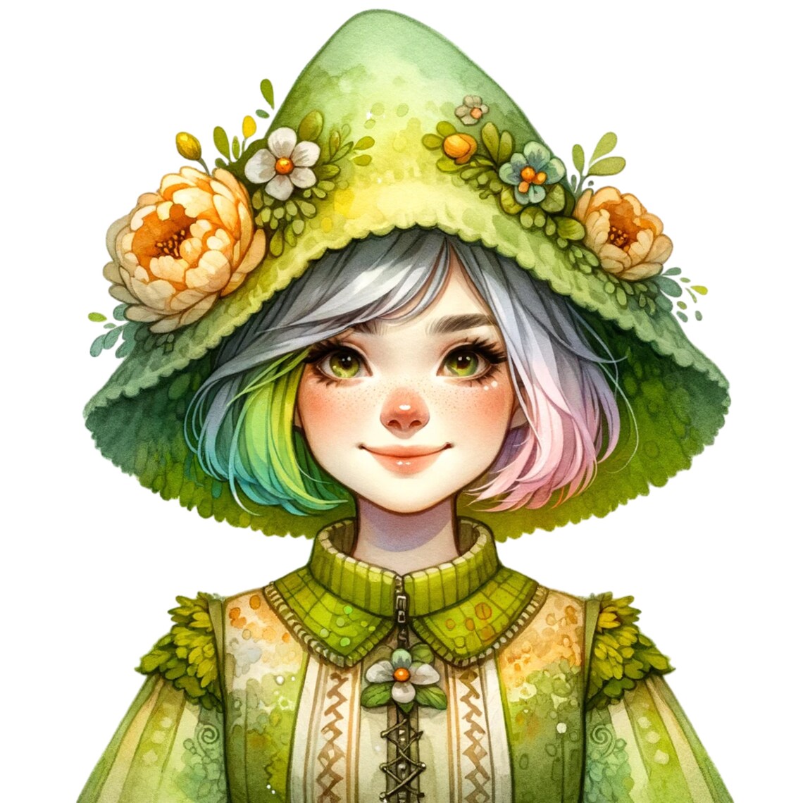 Girl Gnome Clipart, Gnome Clip Art, Spring Floral Watercolor Clipart ...