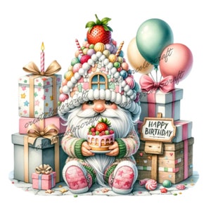 Birthday Gnome Clipart, Happy Birthday Gnome, Junk Journal, Card Making ...