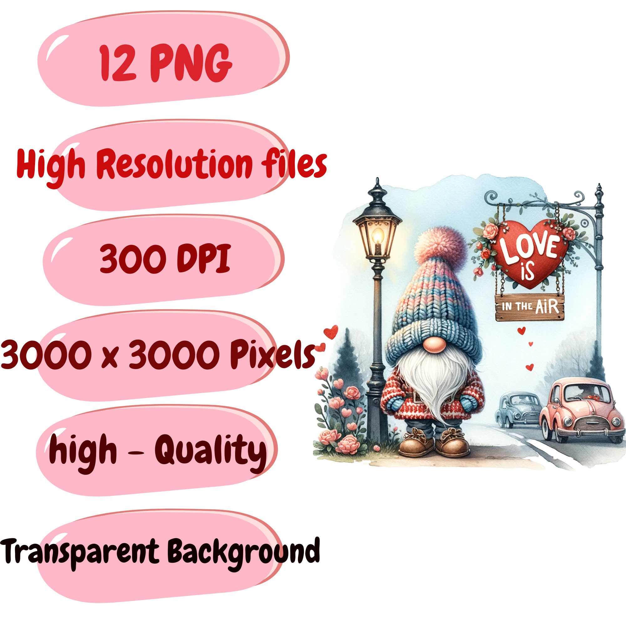 Valentines Gnomes Clipart, 12 PNG Gnomes Clipart, Cute Valentine Gnome ...