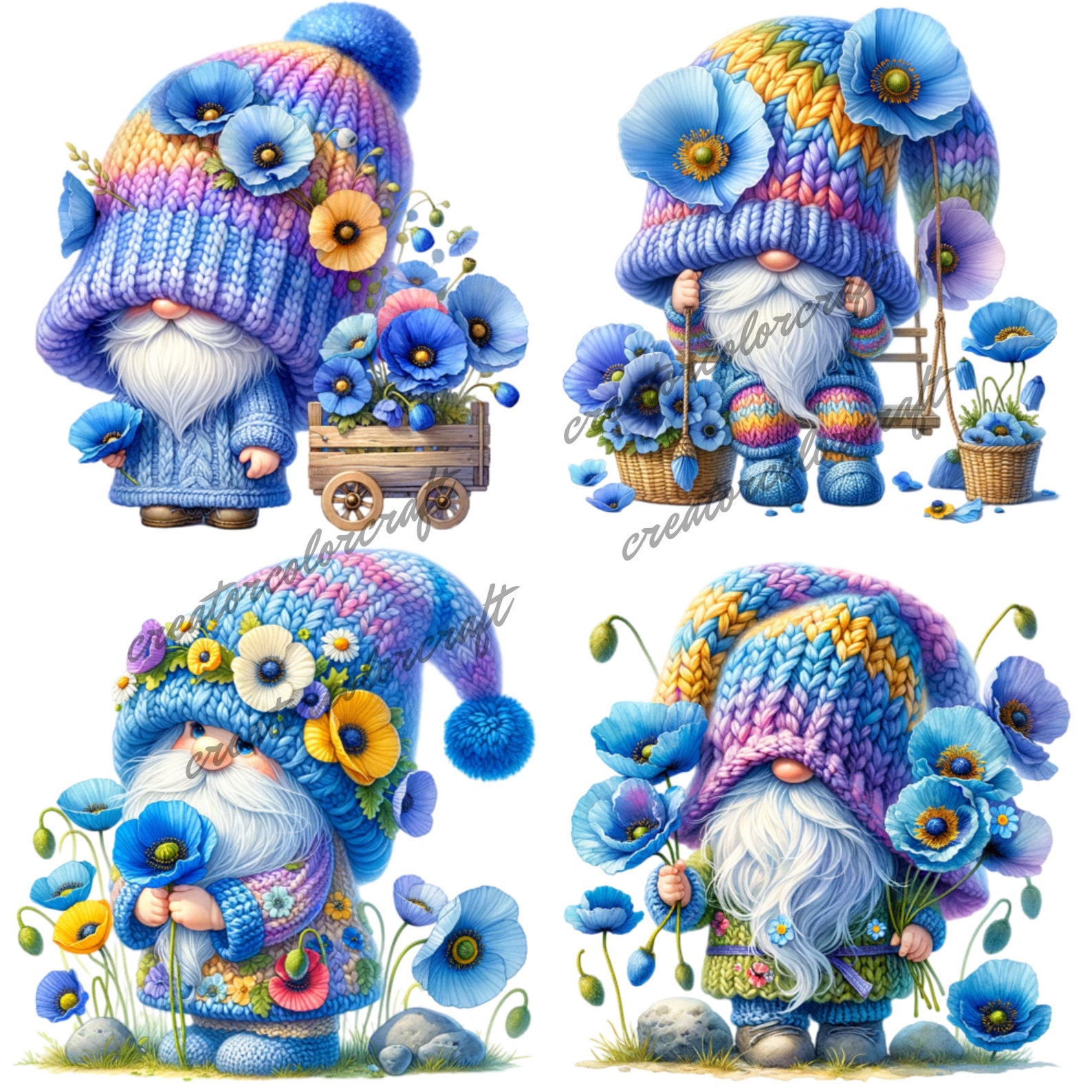 Poppies Gnomes Clipart Bundle, Flowers Gnomes PNG, Bundle Png, Garden ...