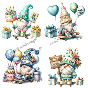 Birthday Gnome Clipart, Happy Birthday Gnome, Junk Journal, Card Making ...