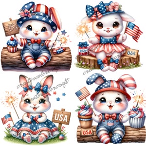 Patriotic Clipart, 4th of July Clipart, Rabbit Clipart, Patriotic Bunny ...