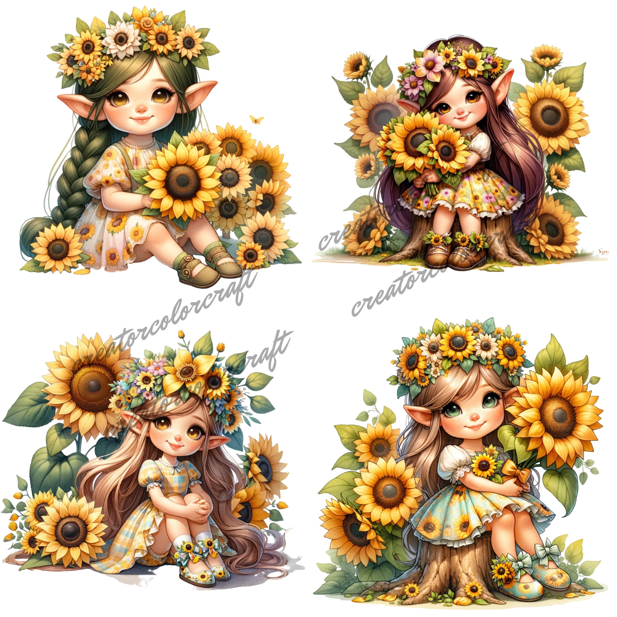 Sunflower Gnome Clipart, Bundle Png, Garden Clipart, Spring Gnome Png ...