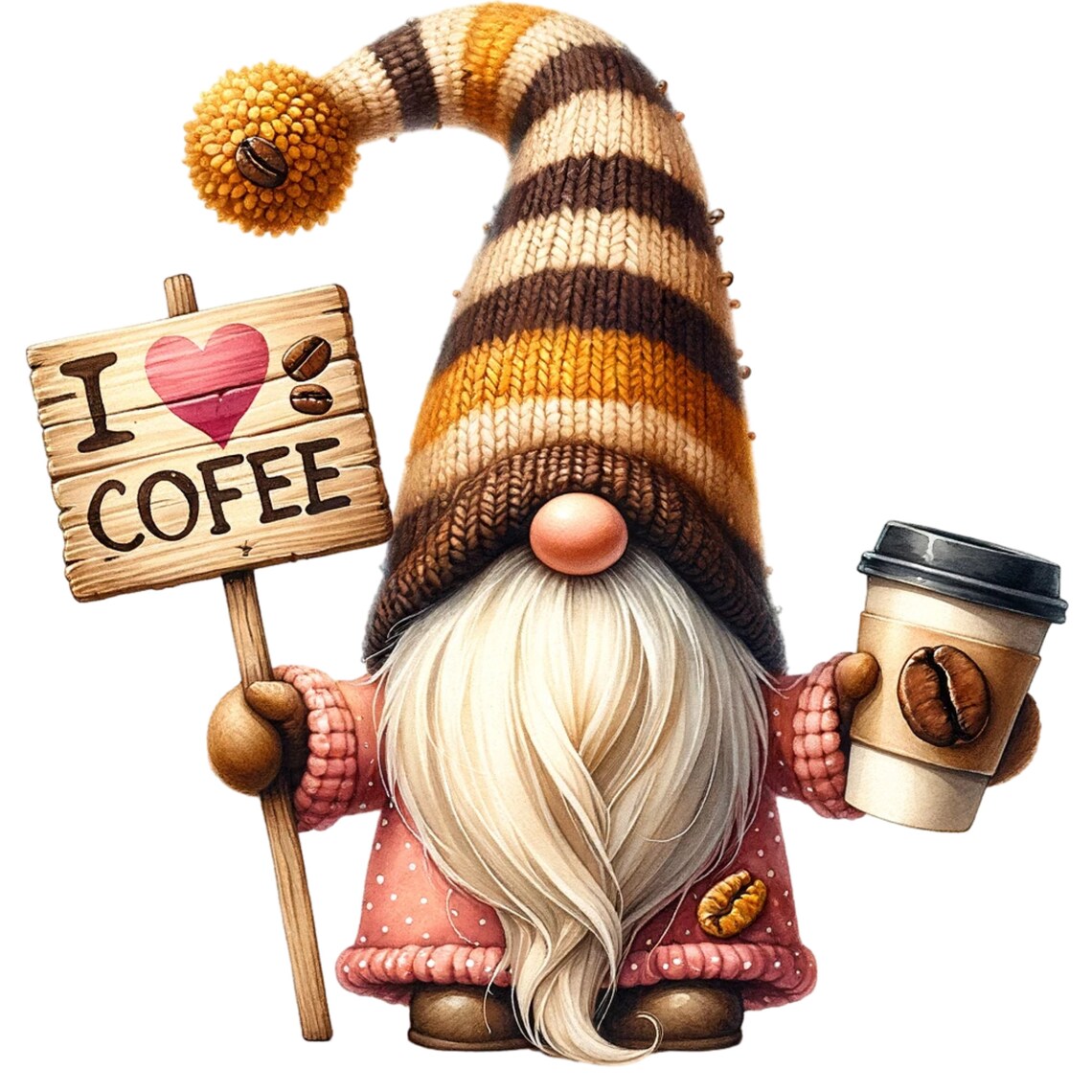 Coffee Gnome Clipart, Watercolor Gnome, Watercolor Clipart Bundle ...