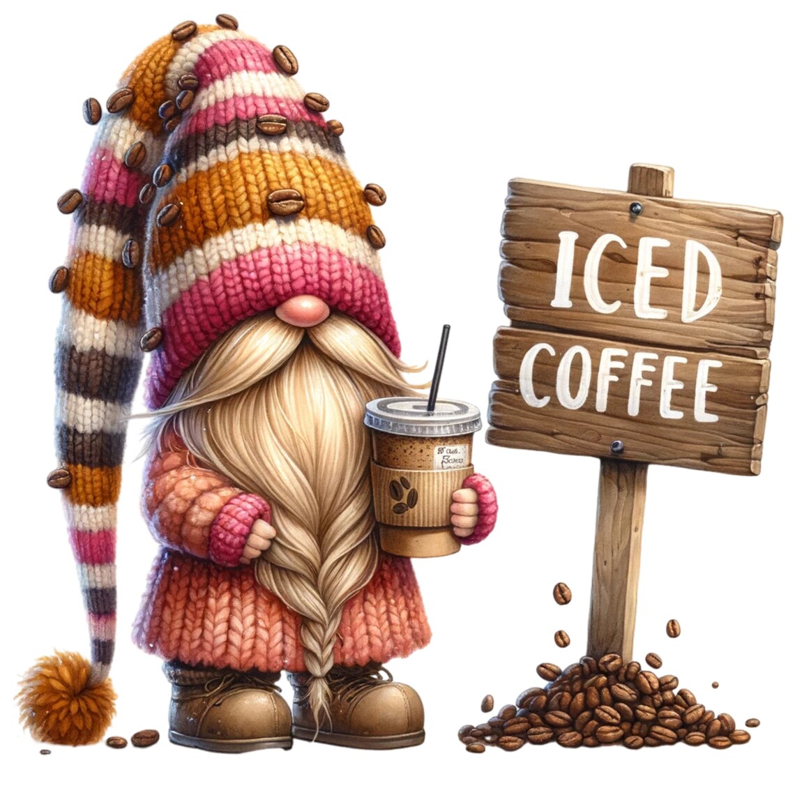 Coffee Gnome Clipart, Watercolor Gnome, Watercolor Clipart Bundle ...