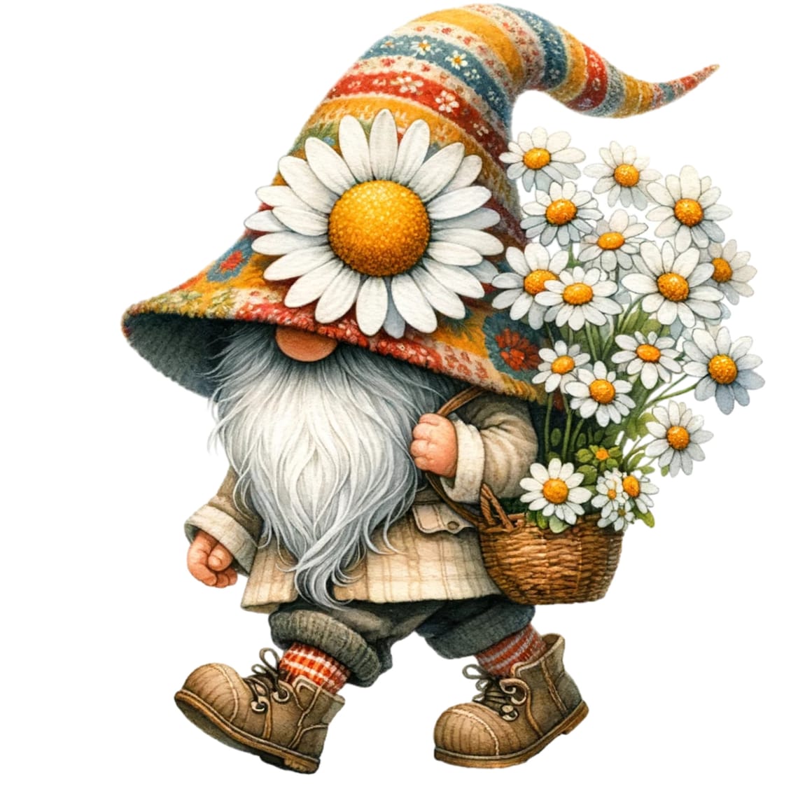 Daisy Flower Gnome Clipart, Bundle Png, Garden Clipart, Spring Gnome ...
