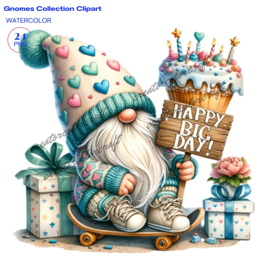 Birthday Gnome Clipart, Happy Birthday Gnome, Junk Journal, Card Making ...