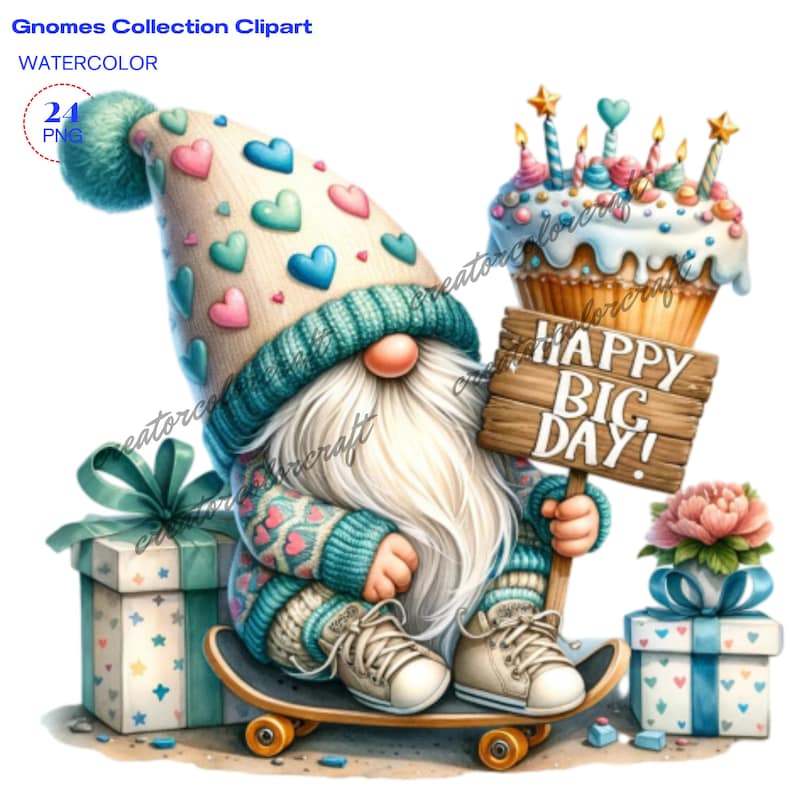 Birthday Gnome Clipart, Happy Birthday Gnome, Junk Journal, Card Making ...