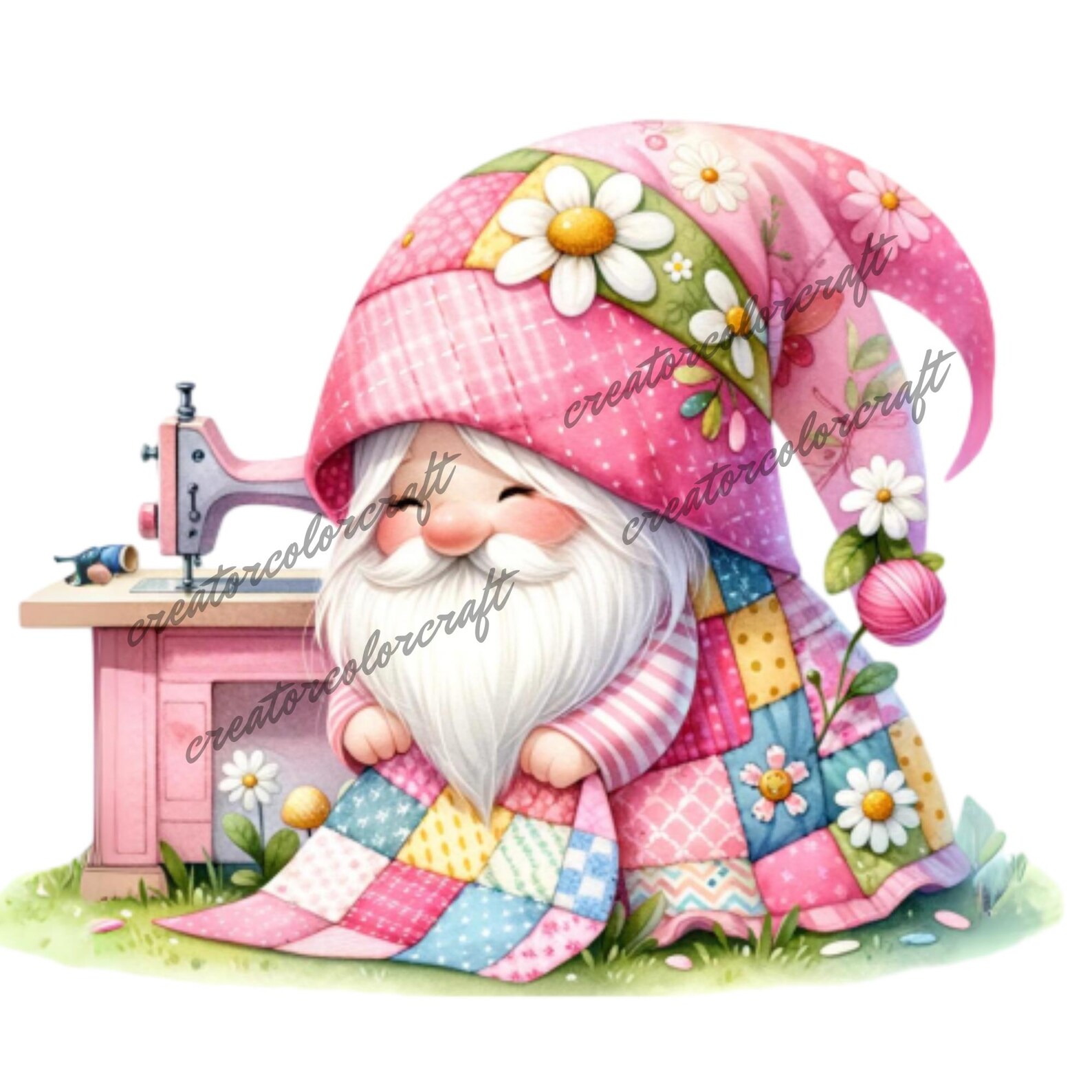 Patchwork Gnome Clipart, Sewing Gnome Clipart, Quilt Gnomes Clipart, Crafting Clipart, Knitting ...