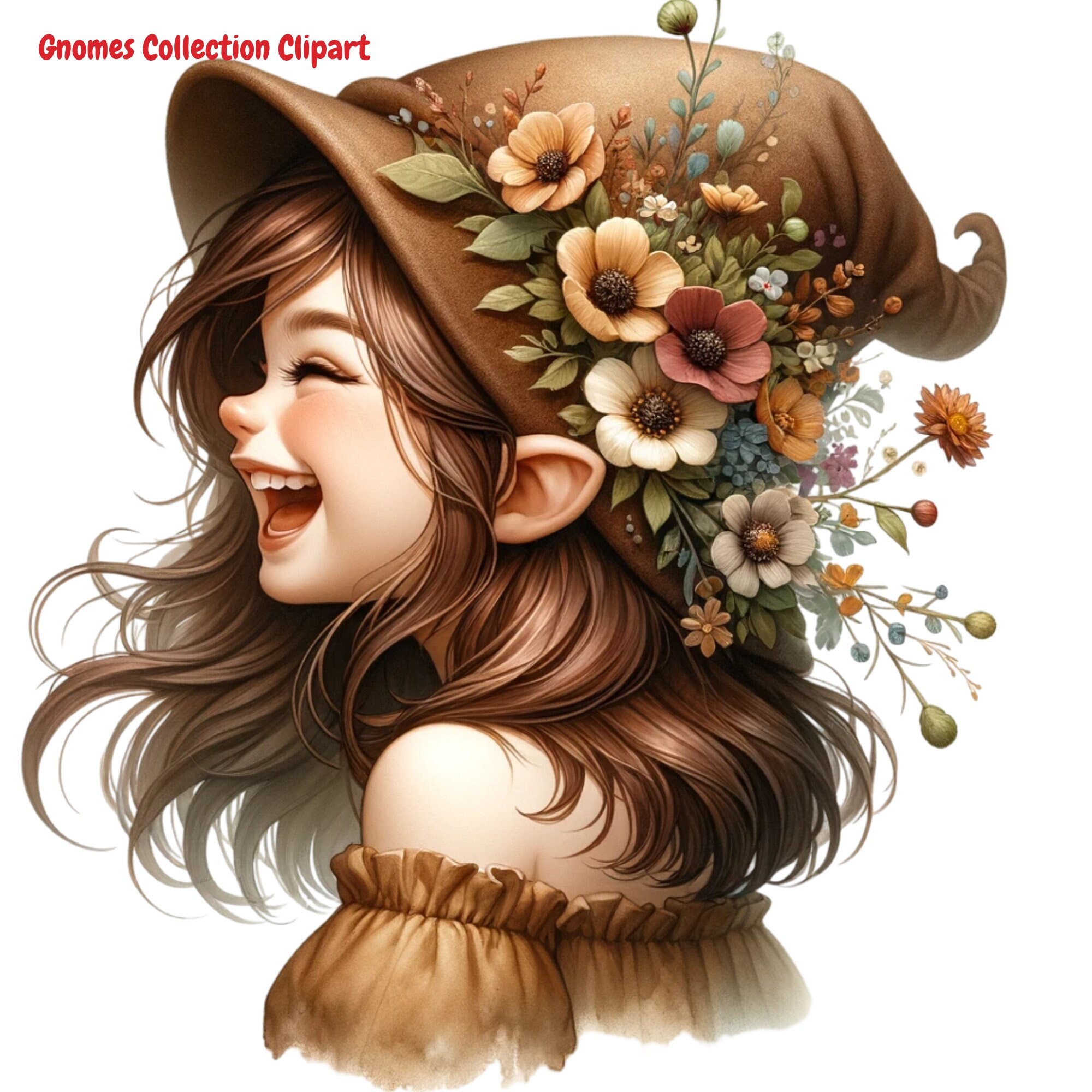 Girl Gnome Clipart, Gnome Clip Art, Spring Floral Watercolor Clipart ...