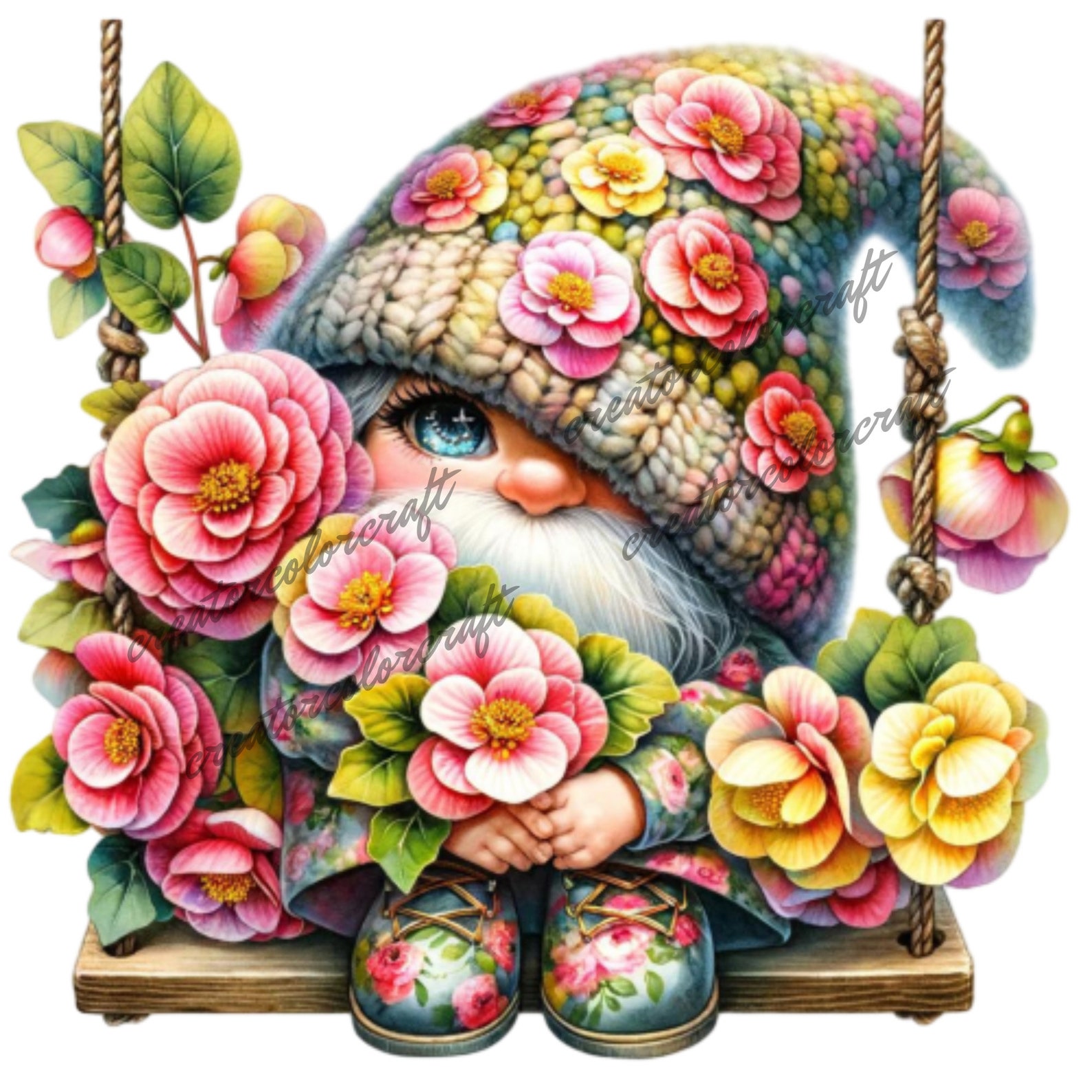 Begonia Flower Gnome Clipart, Bundle Png, Garden Clipart, Spring Gnome ...