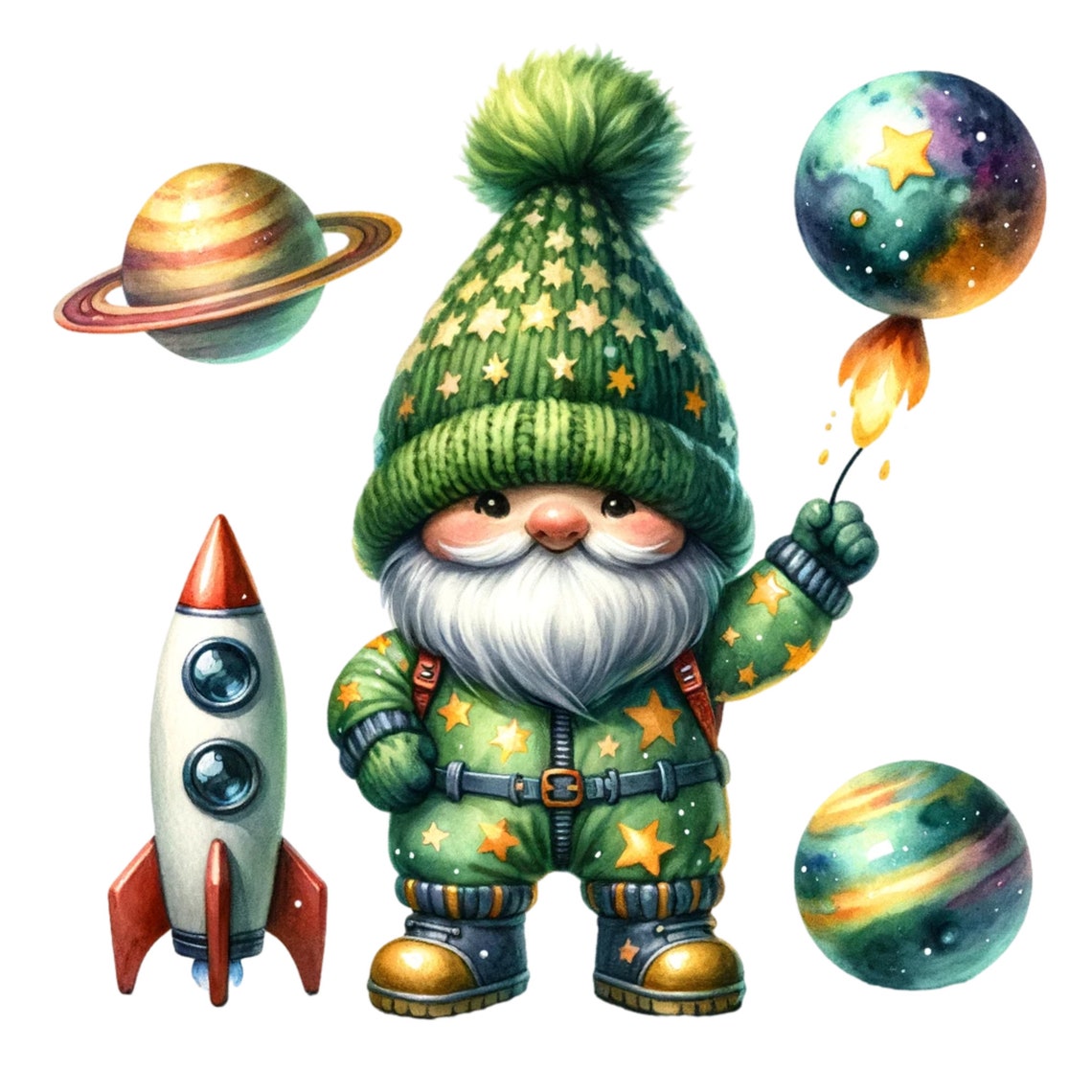 Space Gnome, Space Gnome Png, Rocket Gnome, Cute Gnomes Clipart, Space ...